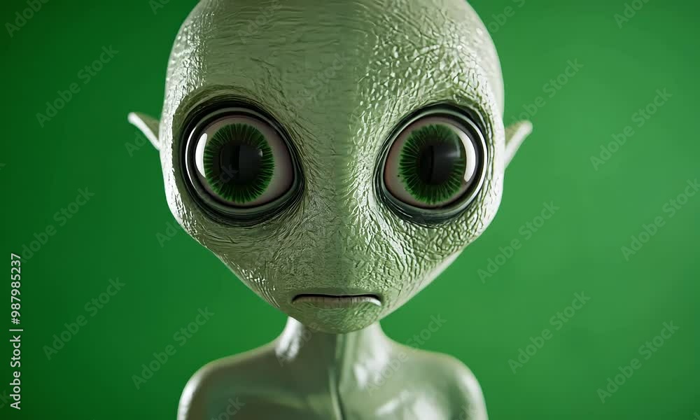 Alien with Large Eyes Staring Ahead green screen background with ai ...