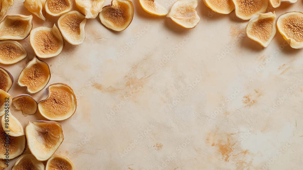 dried figs: a loose frame made from dried fig slices, scattered ...