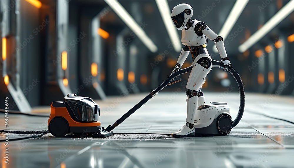 Futuristic 3D rendering of a cleaning robot efficiently vacuuming ...