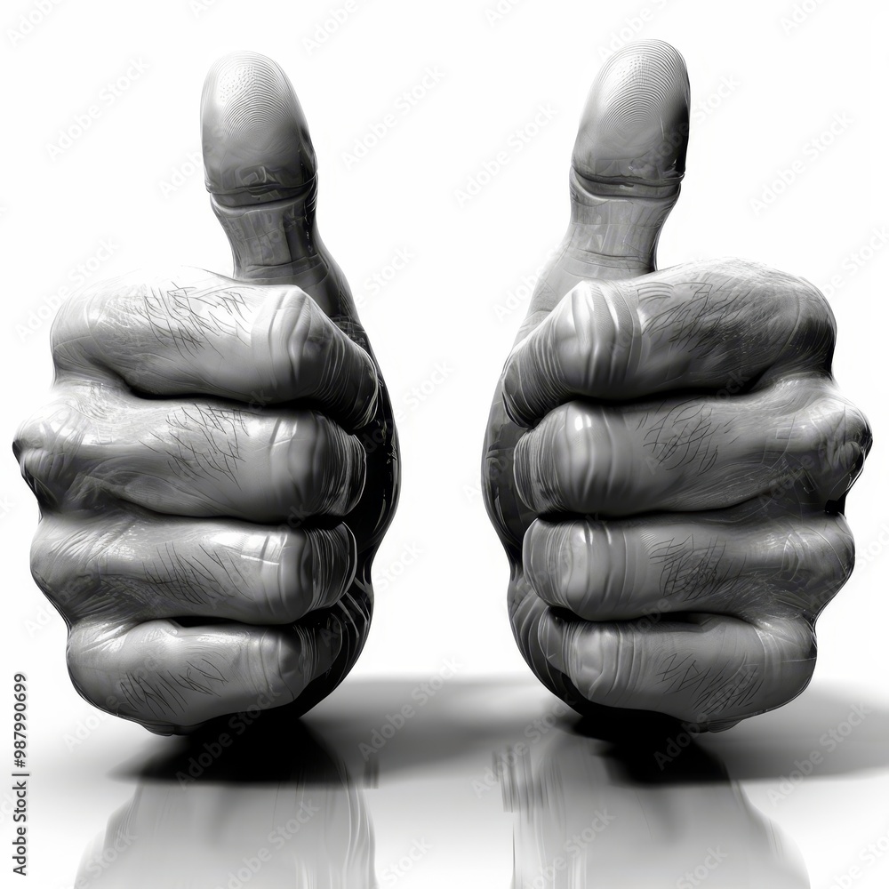 Realistic 3D human hands giving thumbs up on white background. Detailed ...