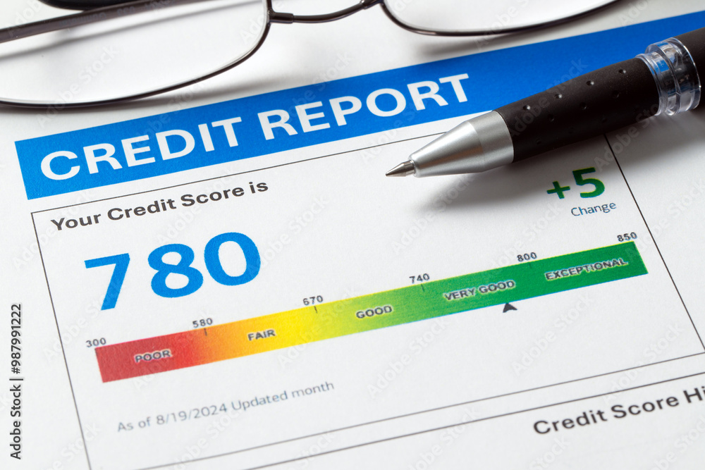 Credit score report sheet with pen and eye glasses Stock Photo | Adobe ...