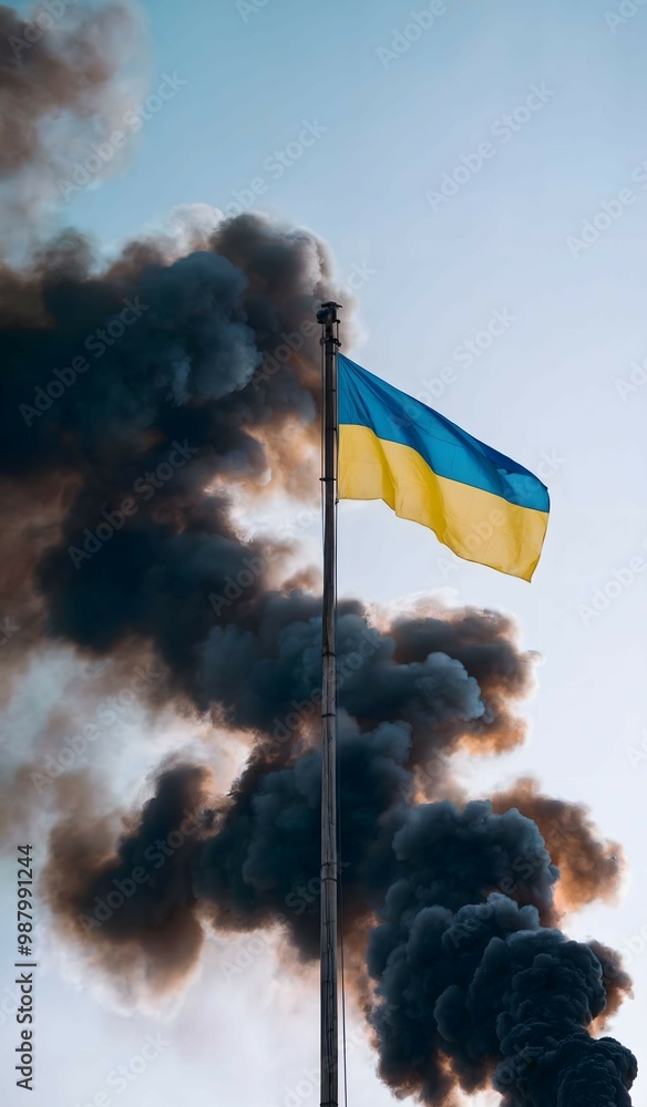 Ukrainian Flag Standing Tall Against Dark Clouds of Smoke: A Powerful ...