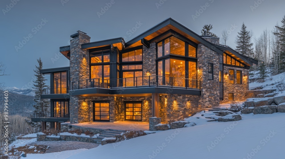 Luxurious cube-shaped house with a stone facade, intricate texture ...