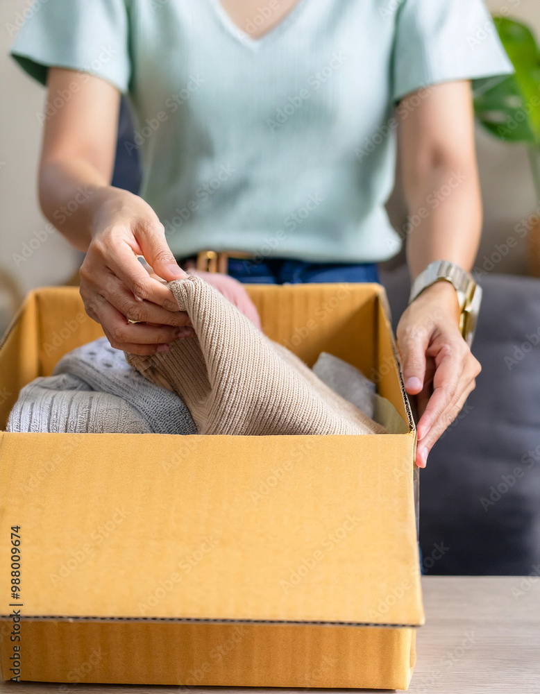 Recycling, Donation for poor, hand asian young woman, girl packing ...