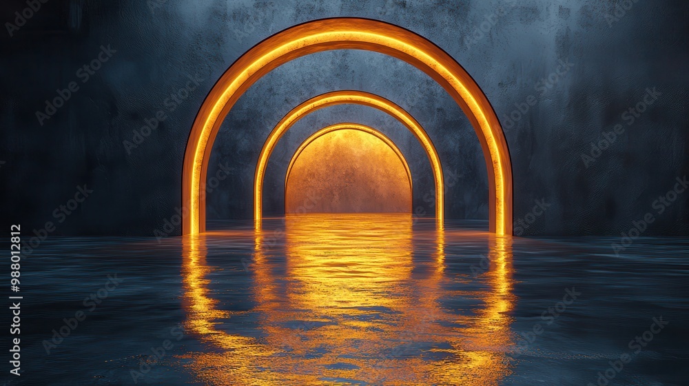 render abstract modern minimal backgroun with golden arch between two ...
