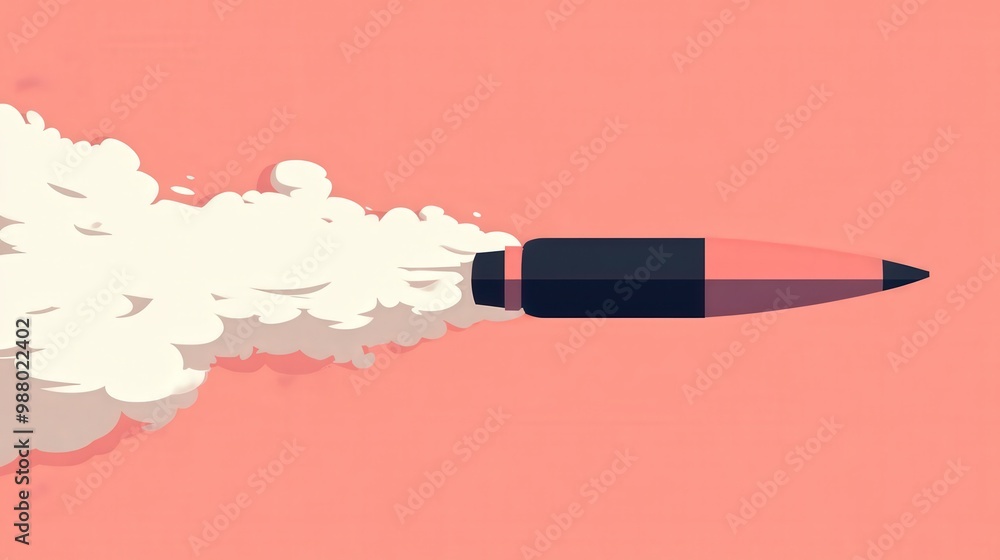 A simple 2D flat vector illustration of a bullet in motion with a smoke ...