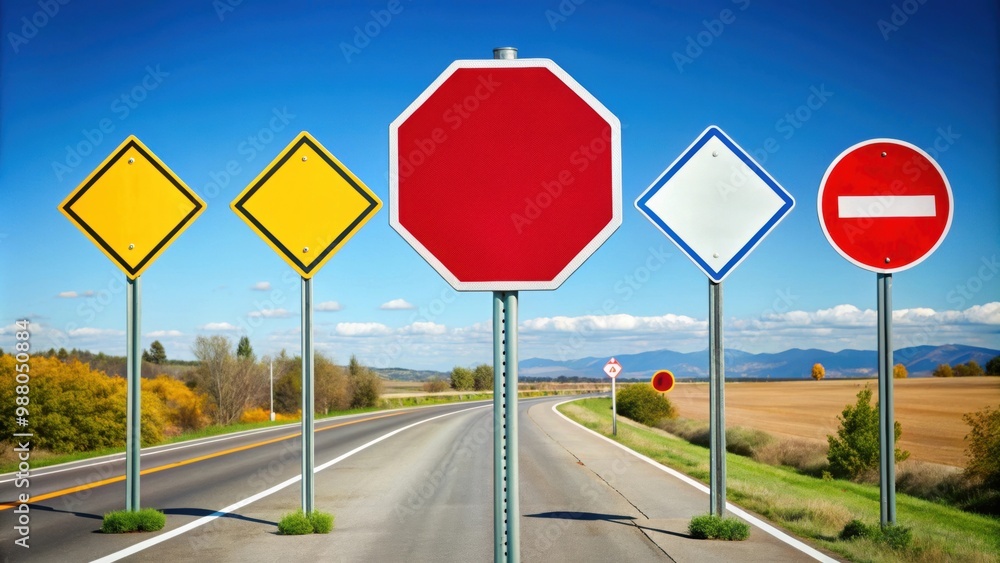 Extra large of North American road signs such as stop signs and speed ...