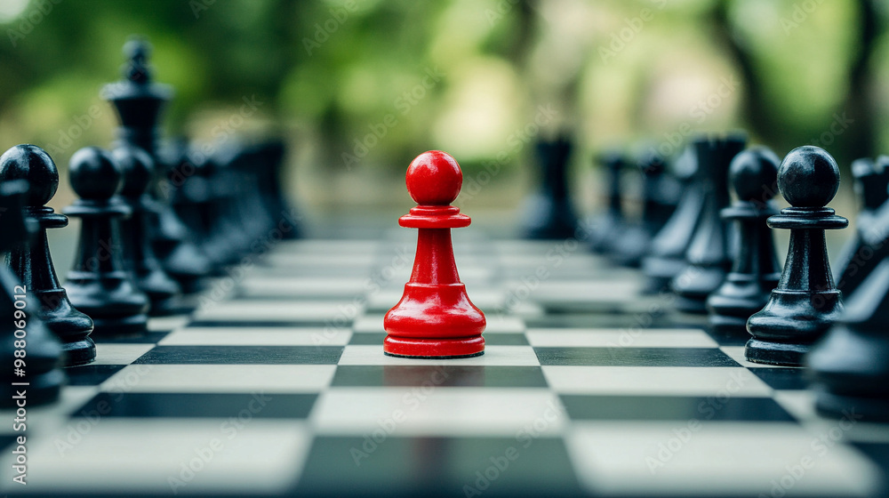 red chess pawn stands out prominently among other neutral-colored pawns ...