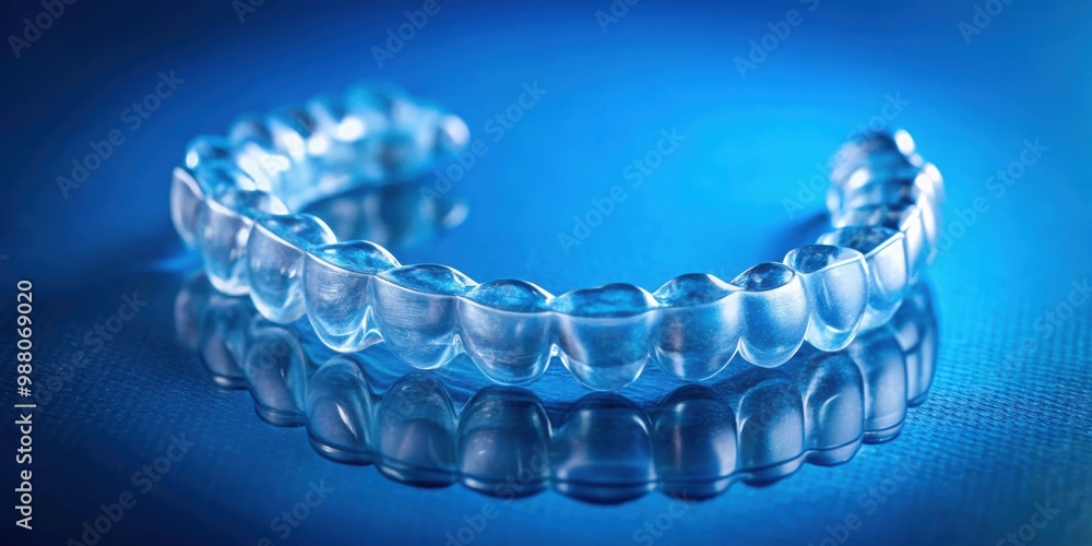 Invisible orthodontic retainers on blue background , orthodontic ...