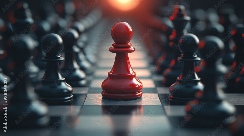 red chess pawn stands out prominently among other neutral-colored pawns ...