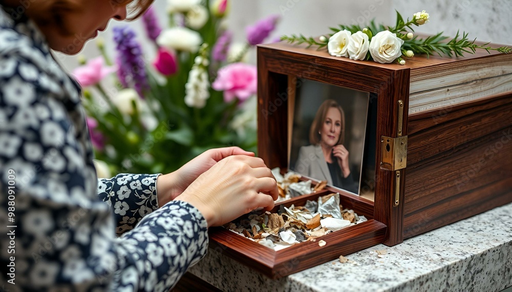 Female Scattering Cremated Ashes Of A Loved One From A Funeral Urn ...