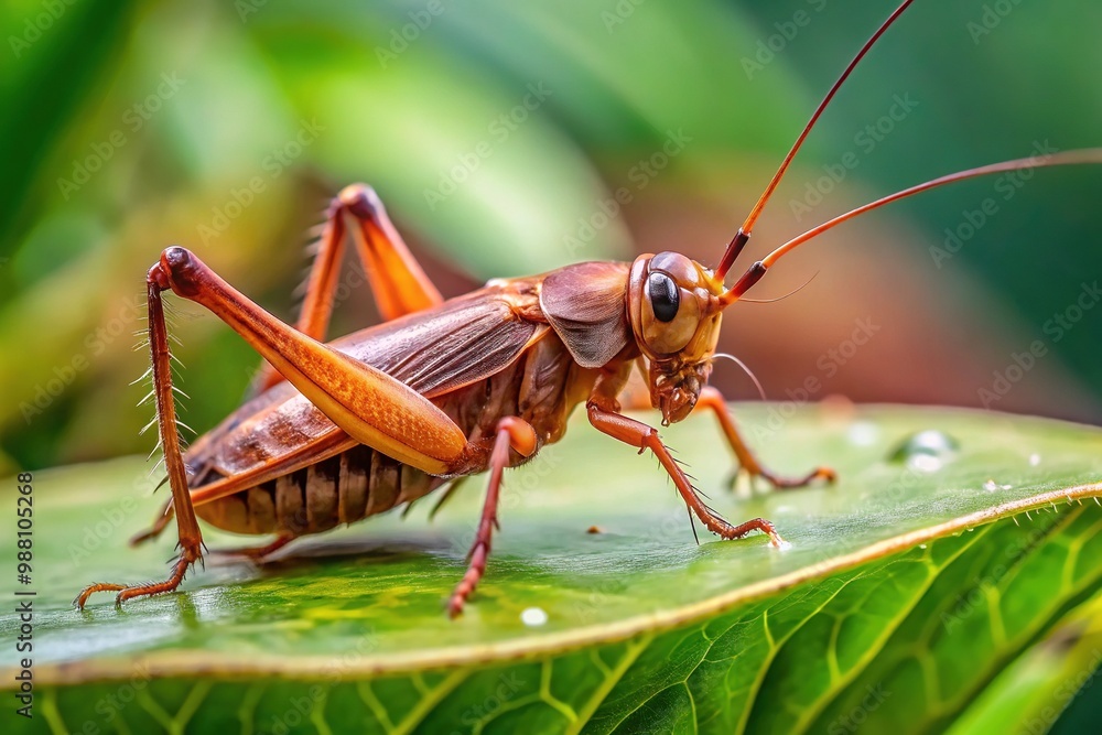A large, reddish-brown camelback cricket boasts long, spiny legs and ...