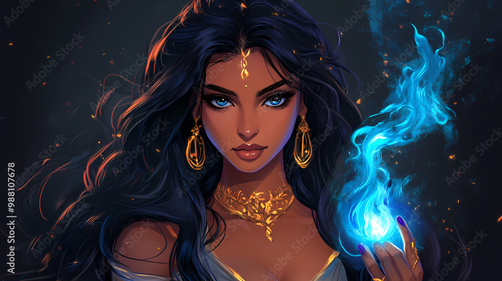 Modern cartoon illustration of a female genie character from arabic ...