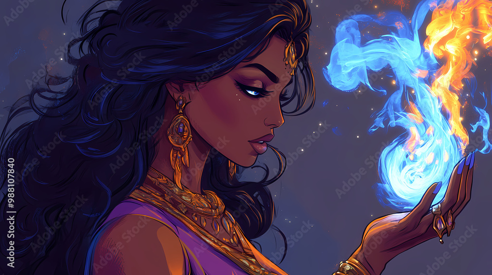 Modern cartoon illustration of a female genie character from arabic ...