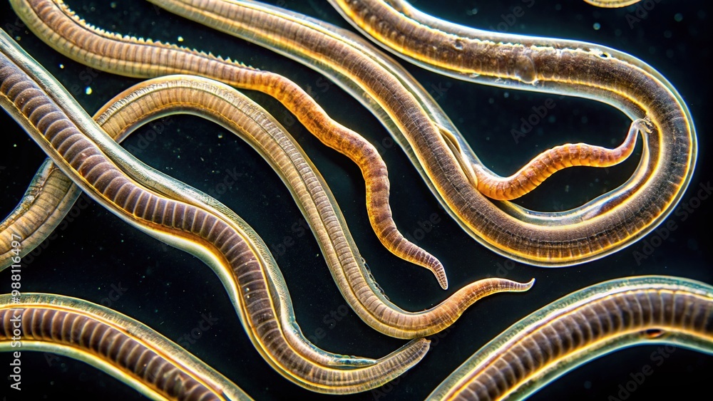 Macro image of parasitic intestinal whipworms, Trichuris trichiura ...