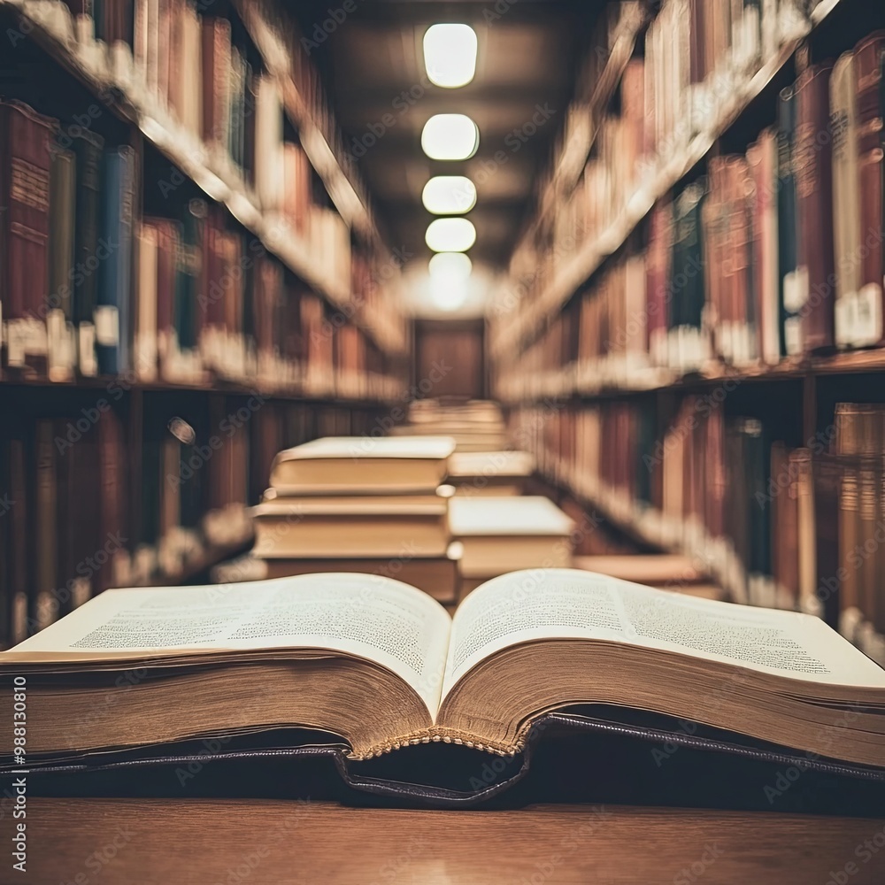 Education learning concept with opening book or textbook in old library ...