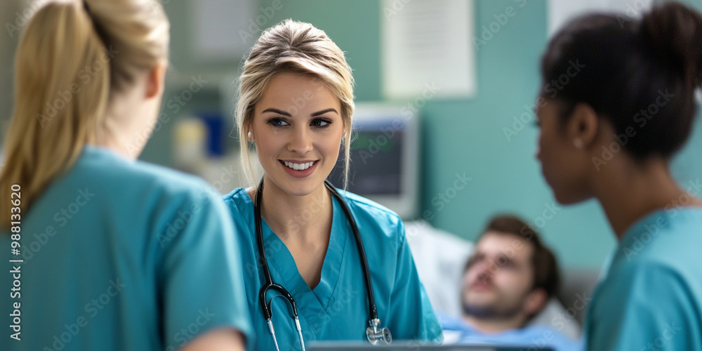 Healthcare professionals collaborate in clinic, showcasing teamwork and ...