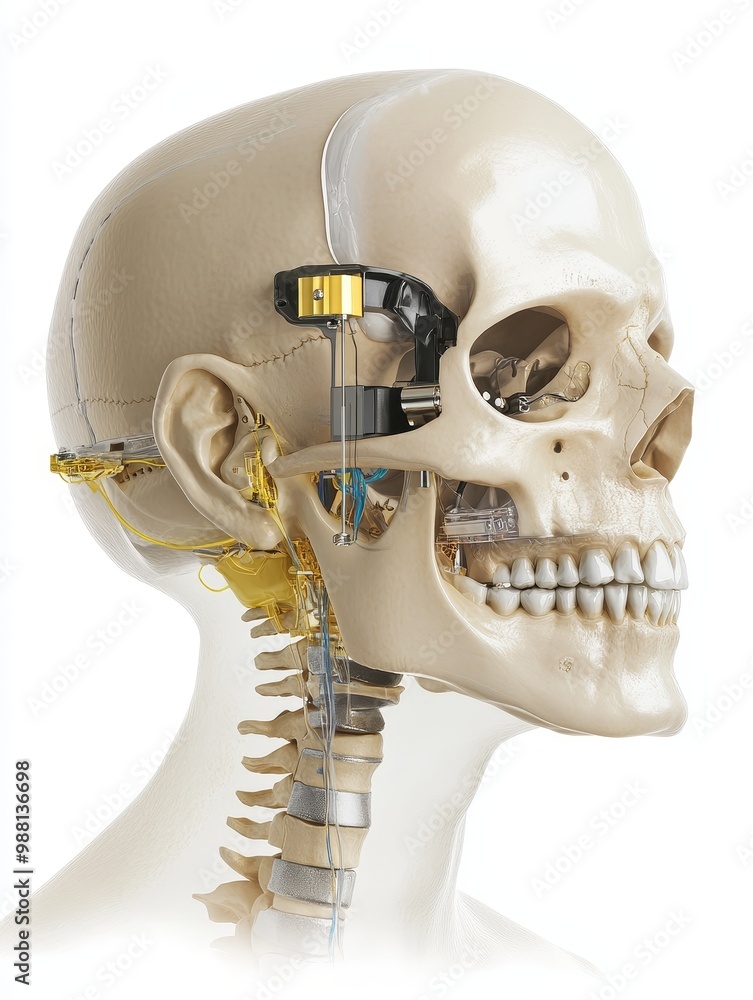 A detailed anatomical illustration showcasing the temporomandibular ...