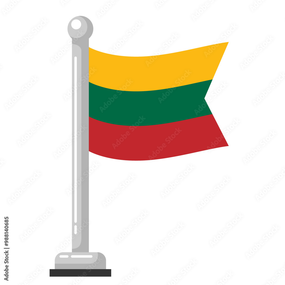 Mini Lithuania Flag Waving on Pole Isolated on White Background. Flat ...