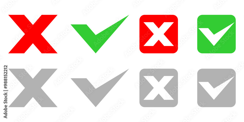 x and check mark vector design, red and green, stop and go, wrong and ...