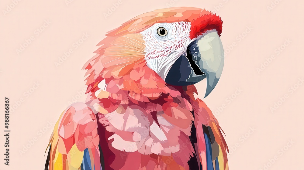 Minimalist vector illustration of a pink macaw parrot on a transparent ...