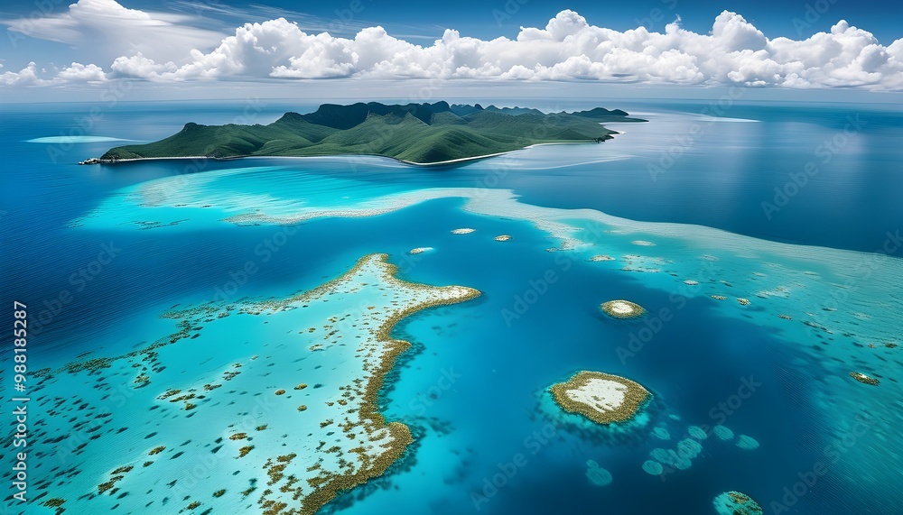 Aerial Perspective of Lush Barrier Reefs as Natures Guardian Amidst ...