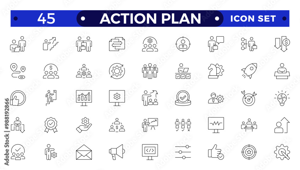 Action plan outline icon set. Containing planning, schedule, strategy ...