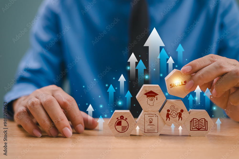 Skill development concept. Up new ability skill training for technology evolution. Leadership ...
