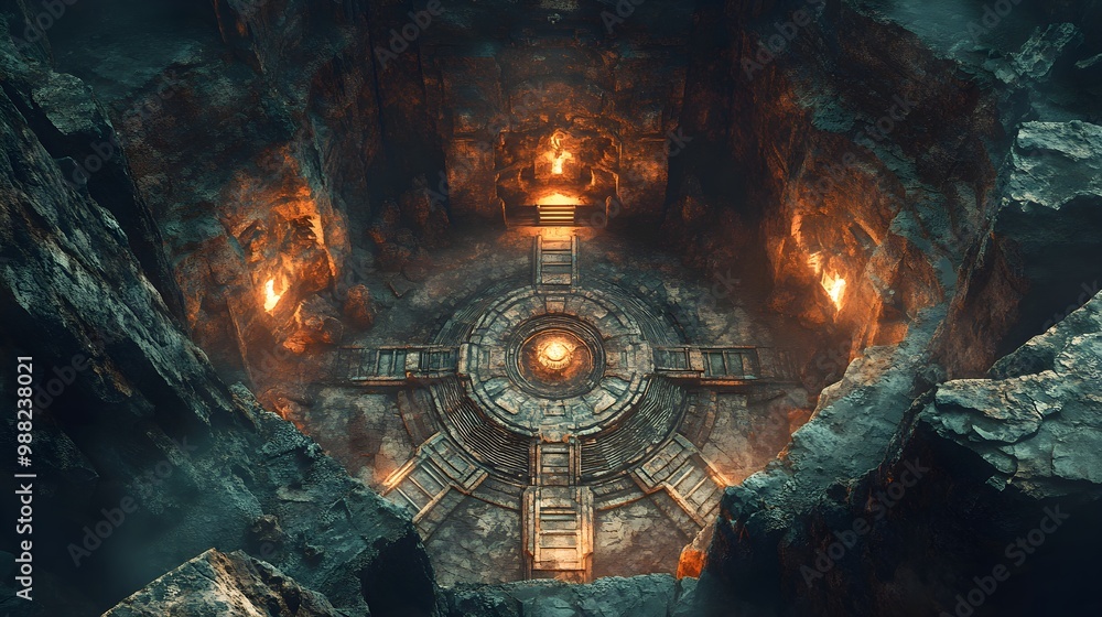 A vast underground dungeon, shaped in a perfect circle, with treasure ...