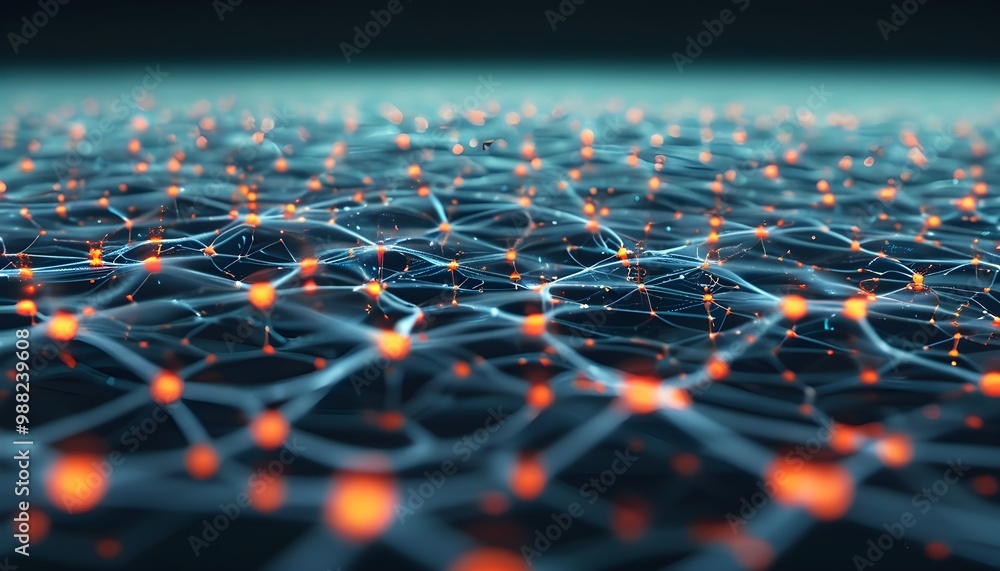 Dynamic network of interconnected nodes illustrating real-time ...