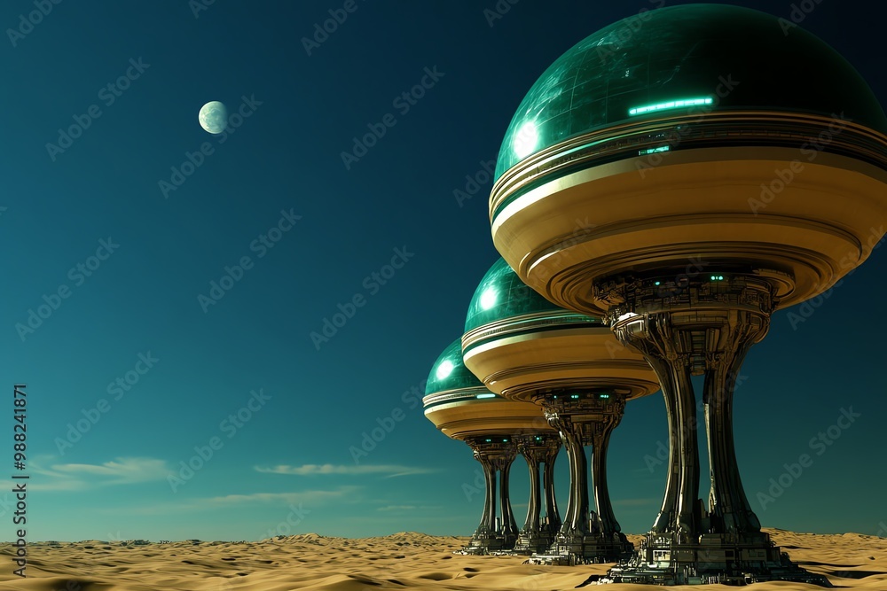 Alien desert civilization, thriving on an arid planet, using advanced ...