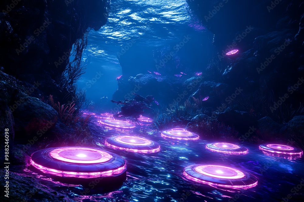 Alien underwater environment, filled with strange sea creatures and ...