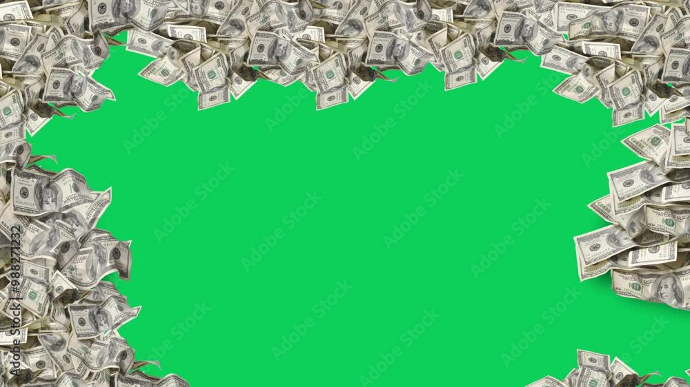100 Dollar Bills Green Screen. Rain Effects. 3D Animation Money Rain ...