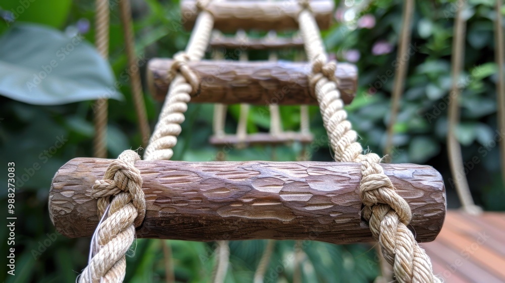 Rope Ladder: A flexible ladder made of ropes and wooden rungs, hanging ...