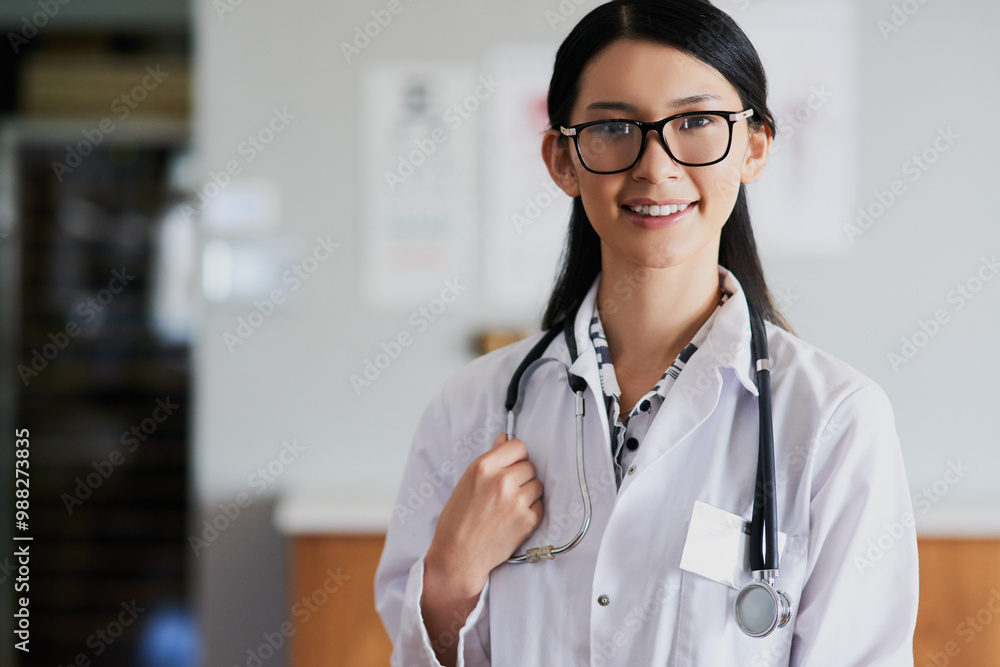 Asian doctor, woman and smile in hospital, portrait and ready with ...