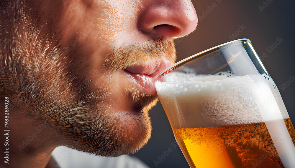 Primer plano de labios bebiendo y saboreando una cerveza servida en ...