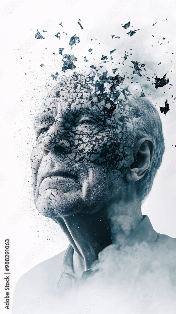 Abstract visual illustration representing dementia on a white ...