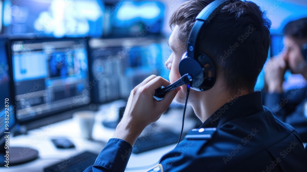 Dispatch Center: A central communication hub with multiple monitors and ...