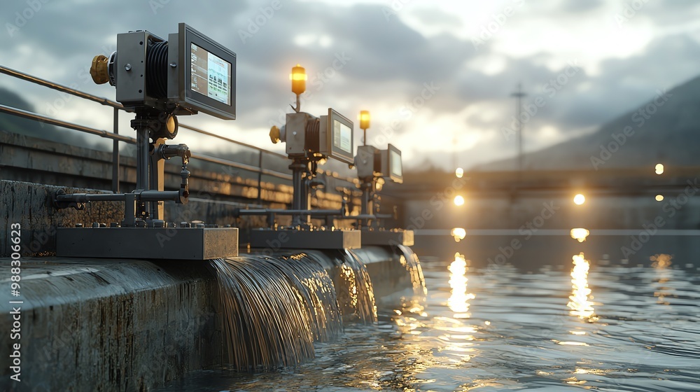 Hightech dam with holographic control interfaces, modern clean energy ...