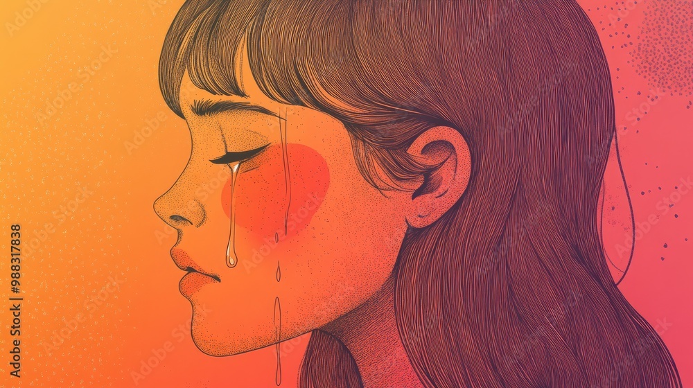 Line art illustration featuring a warm gradient depiction of a cartoon ...