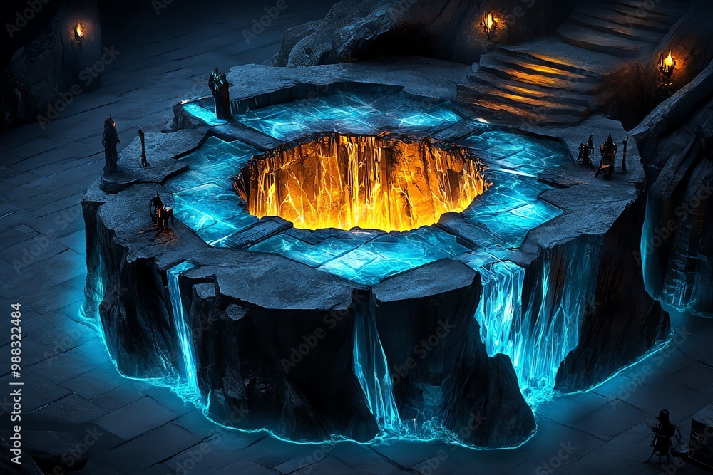 Fantasy underground tavern, carved into a glowing crystal cave, with ...