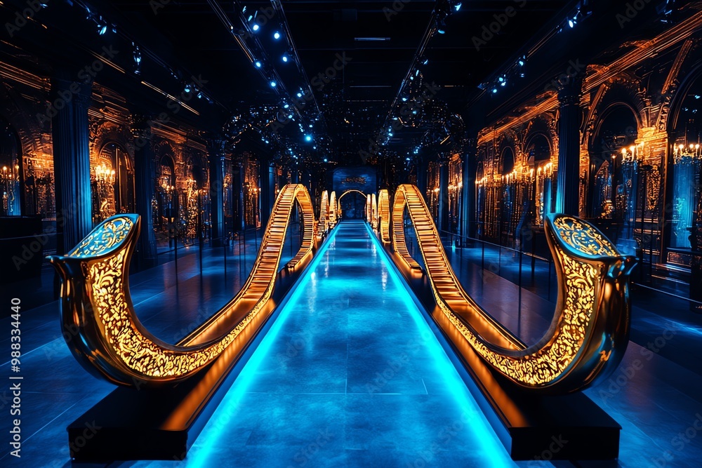 Fantasy-inspired music hall, where magical instruments glow and fill ...