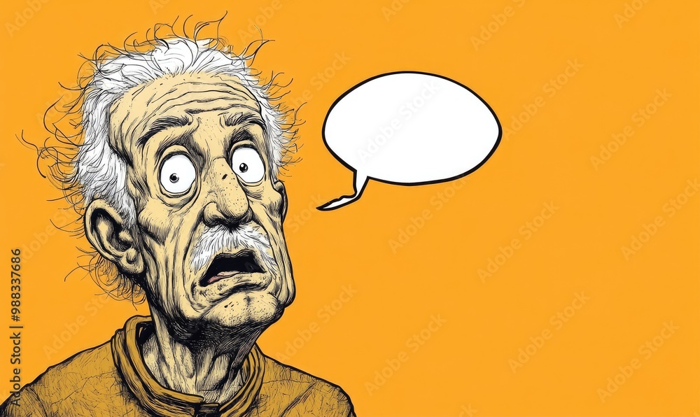 Line art illustration of a cartoon elderly man wearing tattered ...