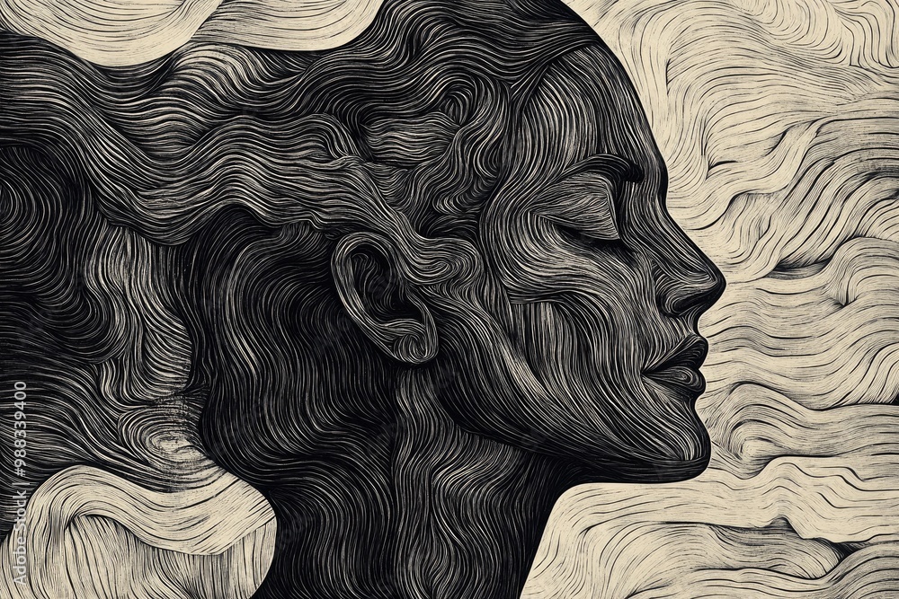 Line art illustration representing digital woodcut within the Life ...