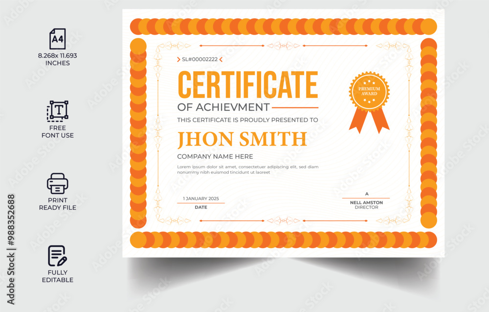 Appreciation & Achievement Certificate Template Design in Eight Options ...