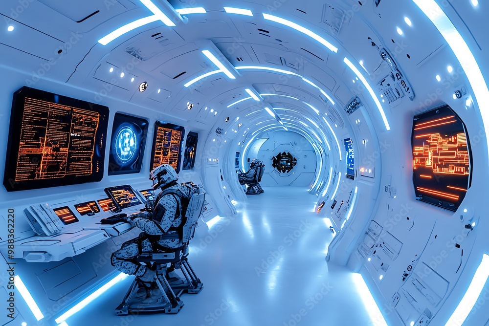 Futuristic military bunker, hidden underground, with advanced weaponry ...