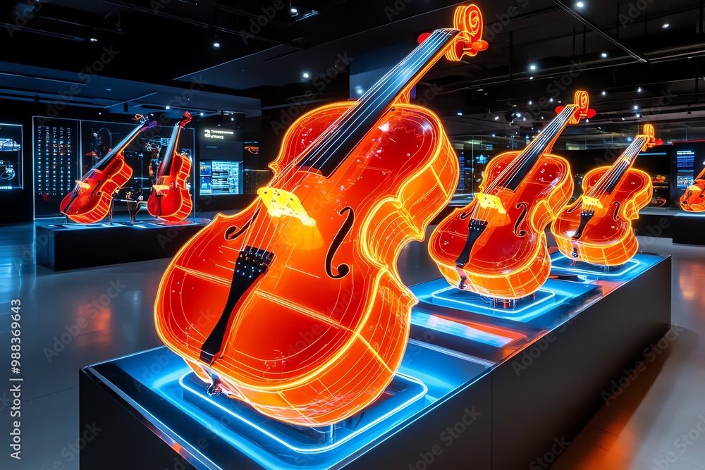 Futuristic music timeline exhibit, showing the evolution of music ...