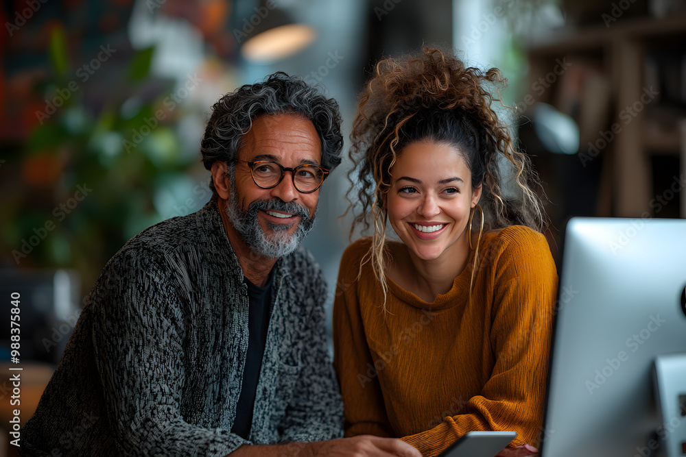 Office Teamwork in Action Colleagues Planning a Project Together on a ...