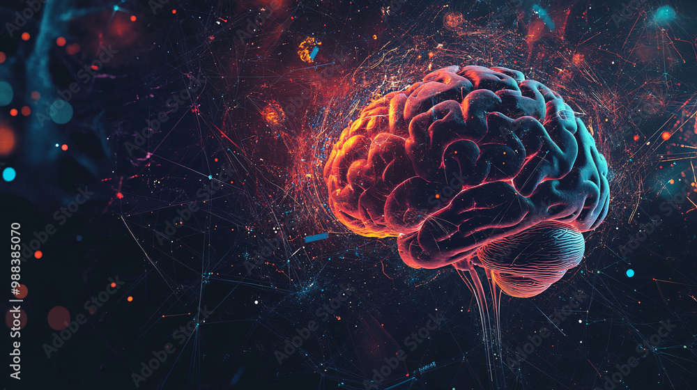 Abstract visual representation of dementia on a black background ...