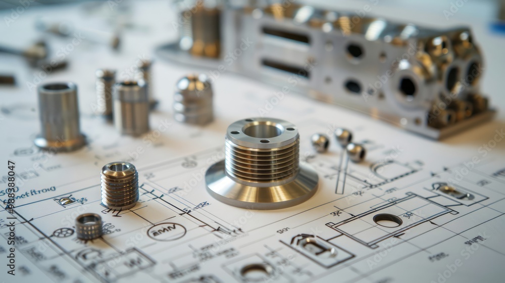 A technical drawing of a complex metal part, with dimensions and ...